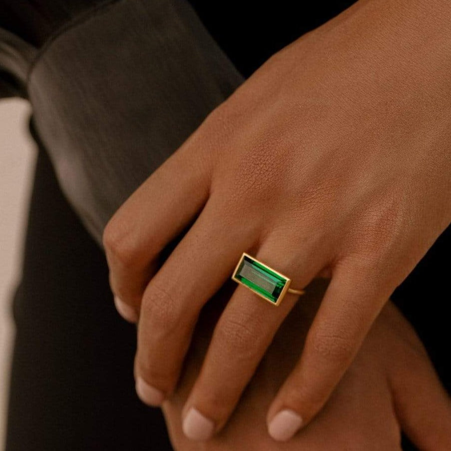 Gloria Ring in Matte Gold with Green Quartz – Adore Adorn