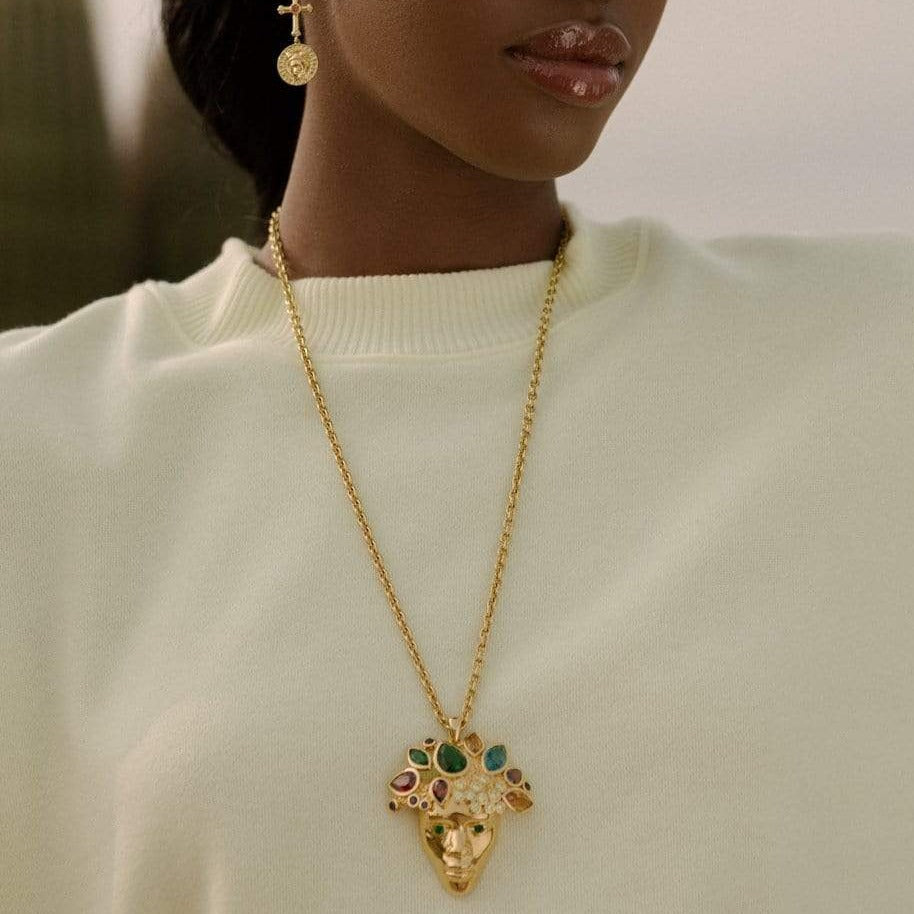 King of Kings Necklace | Gemstone Face, Gold Vermeil | Adore Adorn